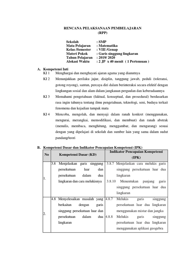RPP Matematika Kelas VIII | PDF