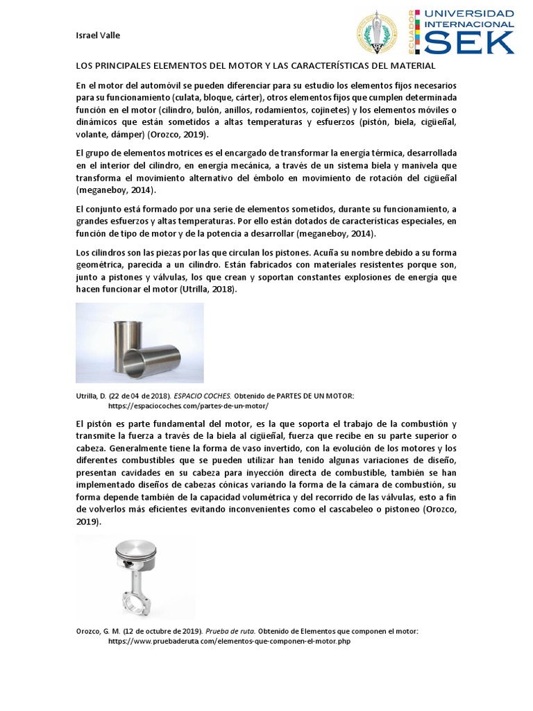 Los Principales Elementos Del Motor y Las Características Del Material ...