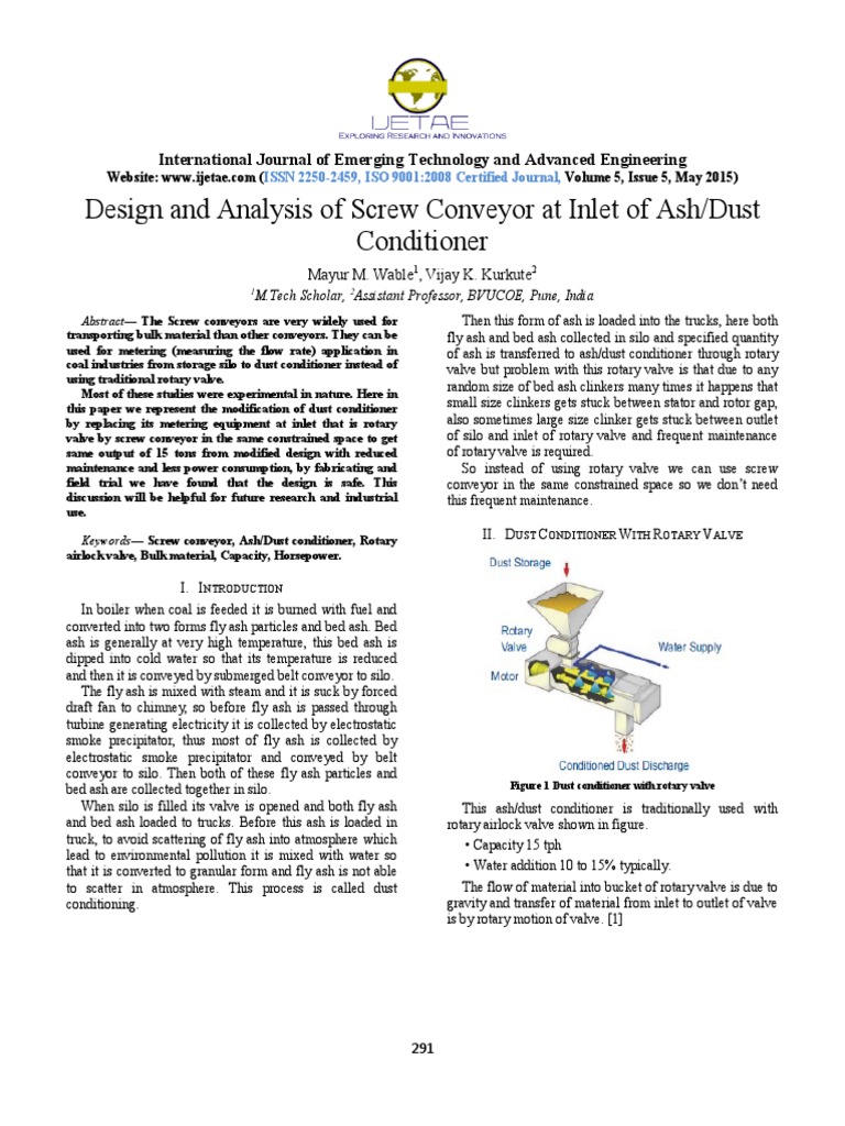Design and Analysis of Screw Conveyor at PDF | PDF | Fly Ash | Screw