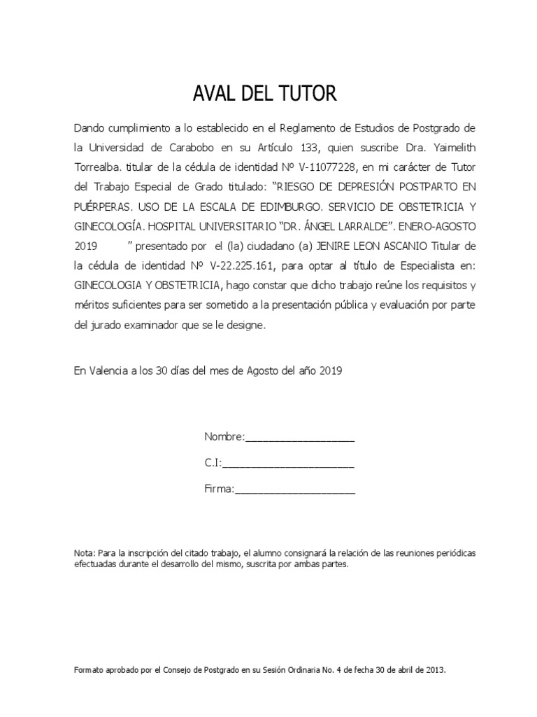 Aval Del Tutor | PDF