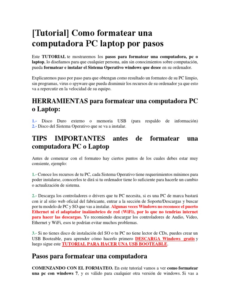 Tutorial Formatear | PDF | Microsoft Windows | Ordenador portátil