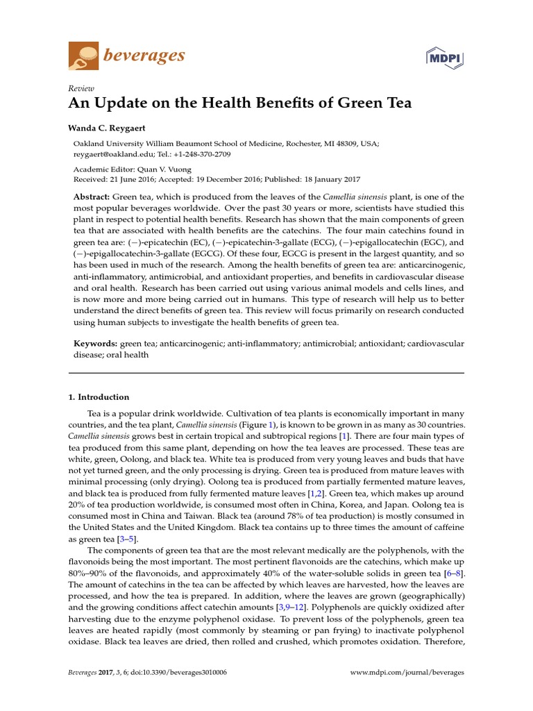 Beverages: An Update On The Health Benefits of Green Tea | PDF ...