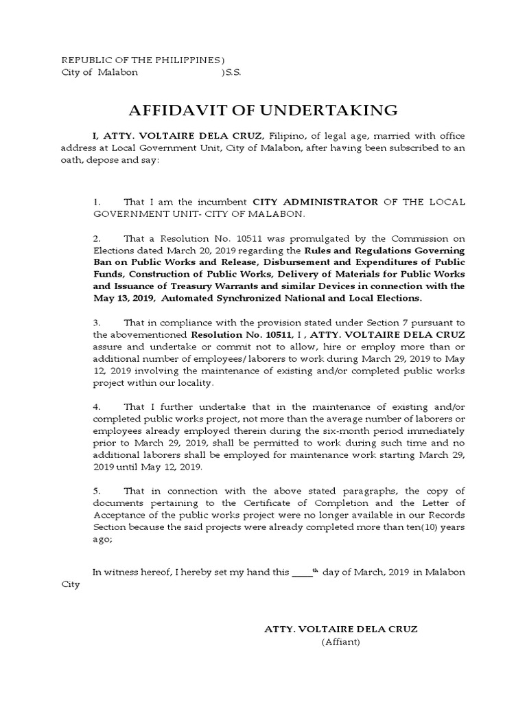 Affidavit of Undertaking | PDF | Affidavit | Civil Law (Common Law)
