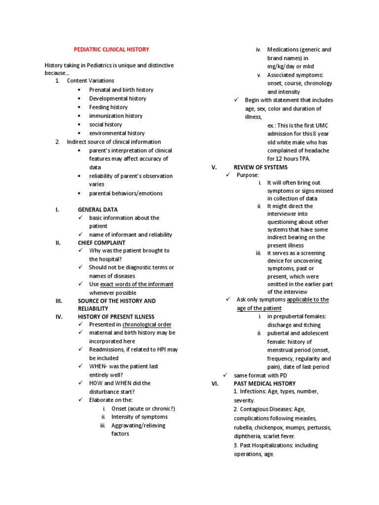 Pediatric Clinical History Guidelines | PDF | Heart | Pulse