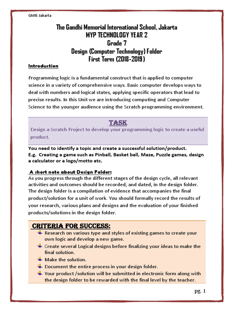 Grade 7 Design Folder Criteria A | PDF | Design | Logic