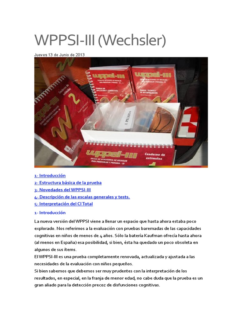 WPPSI-III (Wechsler) | PDF | Cociente de inteligencia | Inteligencia
