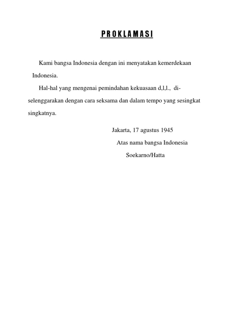 Teks Proklamasi Kemerdekaan Indonesia | PDF