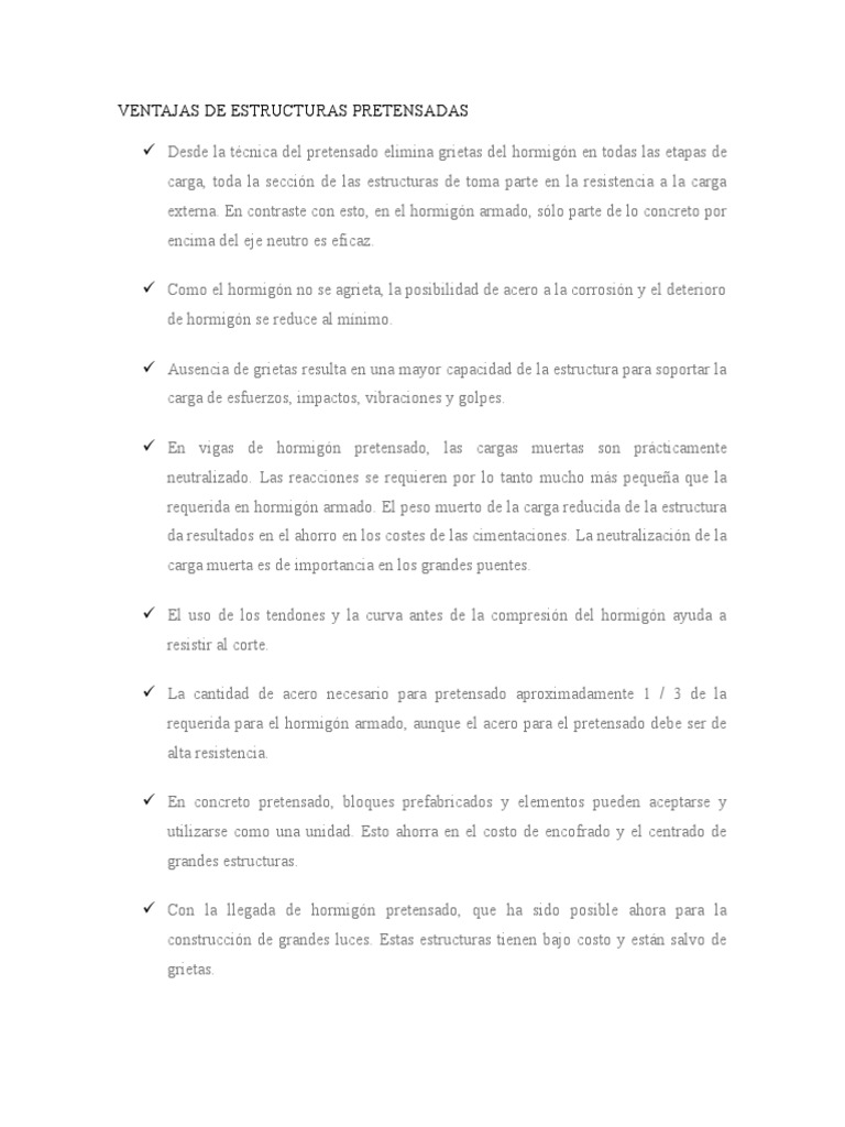 Ventajas de Estructuras Pretensadas | PDF | Hormigón pretensado | Hormigón