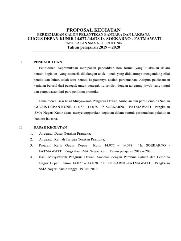 Proposal Kegiatan Pelantikan Bantara Dan Laksana | PDF Proposal Kegiatan Pelantikan Bantara Dan Laksana | PDF