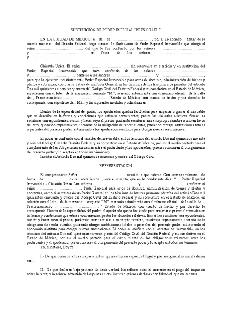 Sustitucion de Poder Especial Irrevocable | PDF | Ciudad de México | Estado (política)