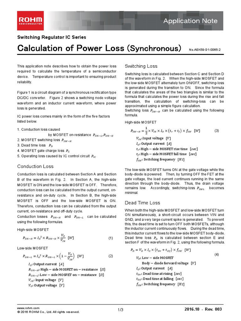 Calculation of Power Loss: (Synchronous) | PDF | Mosfet | Field Effect ...