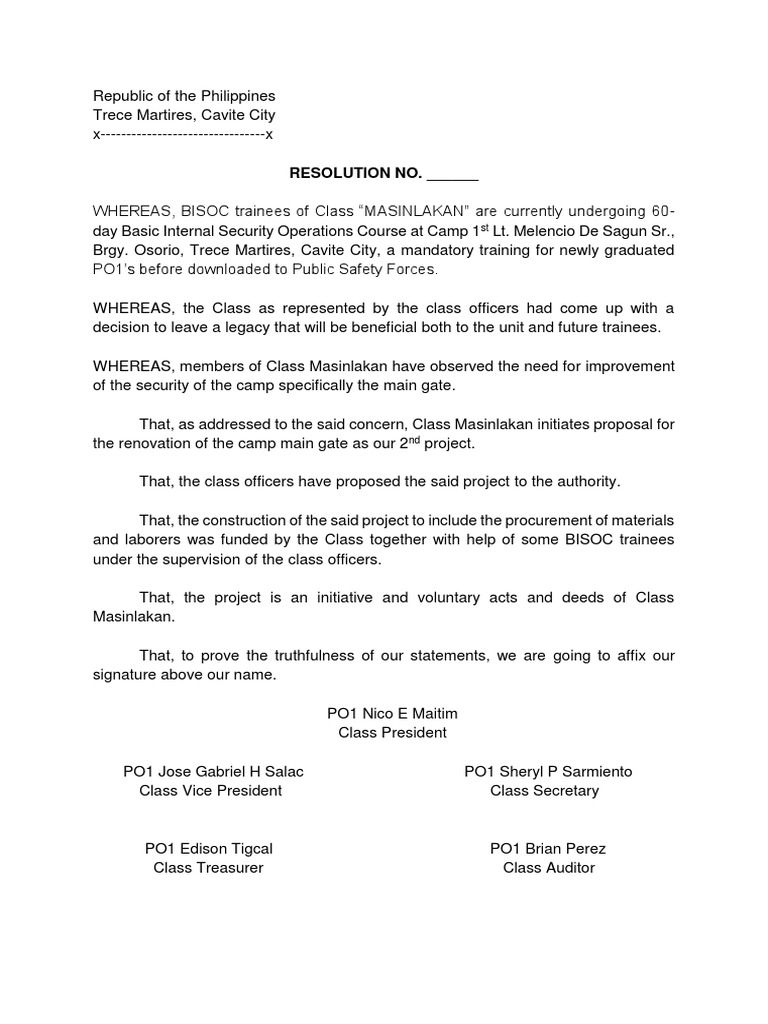 REQUEST LETTER - RESOLUTION Camp MAin GAte | PDF