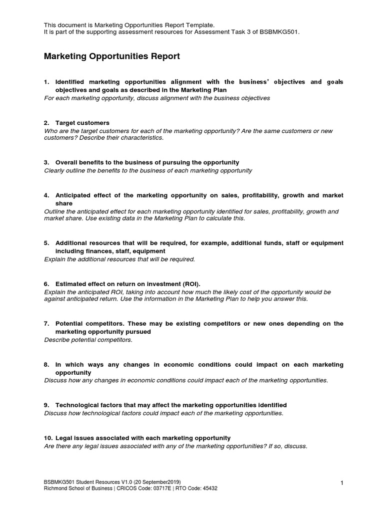 Marketing Opportunities Report Template | PDF | Return On Investment ...