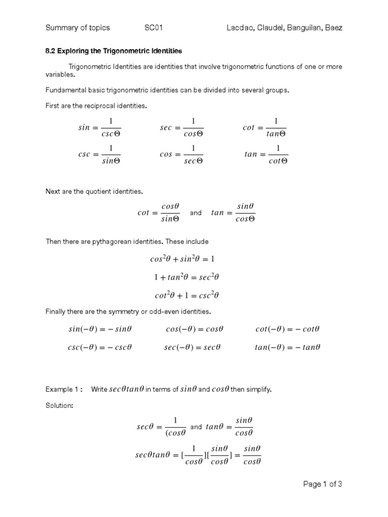 Simplifying and Proving Trig Expressions | PDF | Trigonometric Functions | Sine