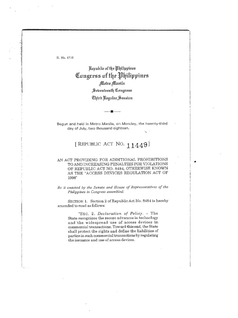 RA 11449 Hacking Credit Card Etc | PDF | Credit Card | Banking