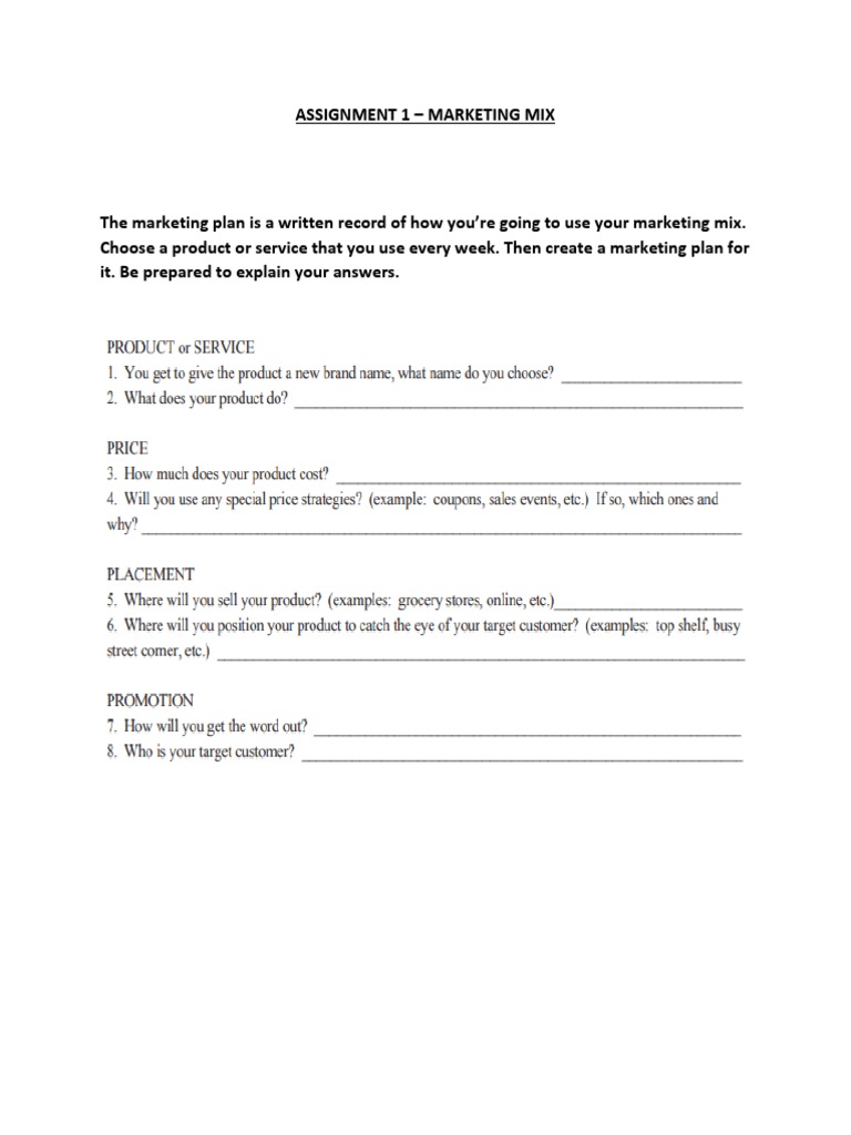 Marketing Mix Assignment Guide | PDF