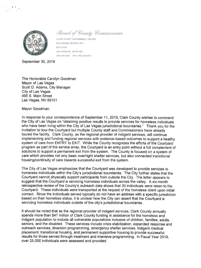 Las Vegas and Clark County Letters On Homelessness