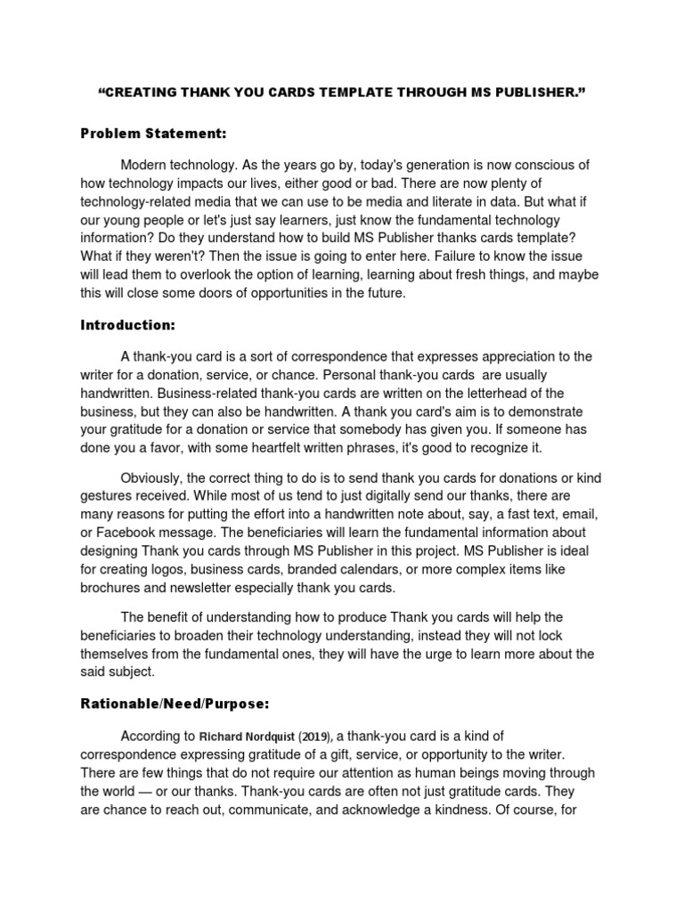 Problem Statement:: "Creating Thank You Cards Template Through Ms ...