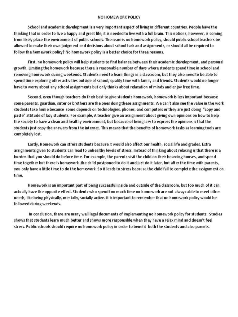 No Homework Policy | PDF | Homework | Pedagogy