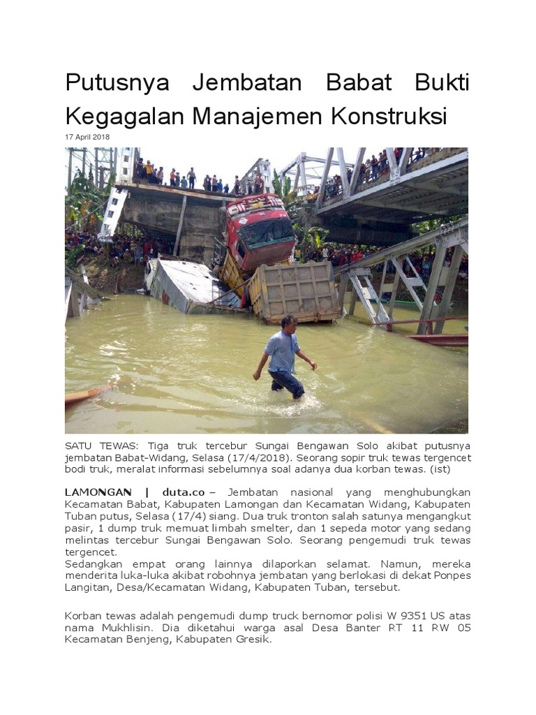Kegagalan Konstruksi Jembatan Babat Lamongan-Tuban | PDF Kegagalan Konstruksi Jembatan Babat Lamongan-Tuban | PDF