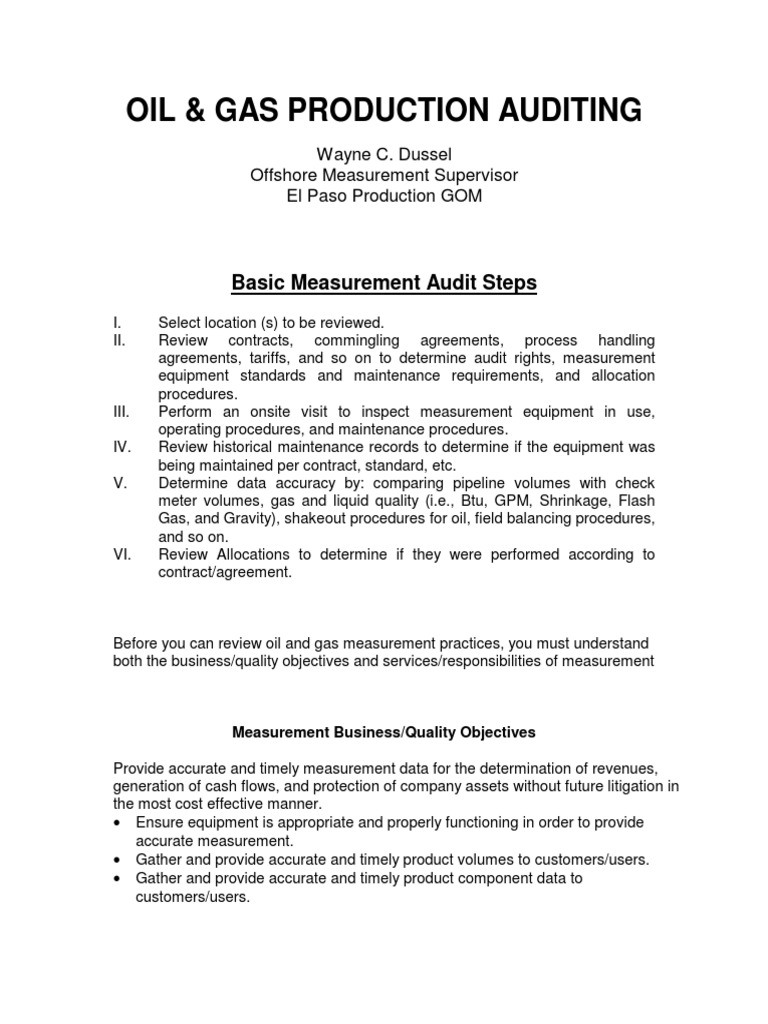 Oil & Gas Production Auditing: Basic Measurement Audit Steps | PDF ...