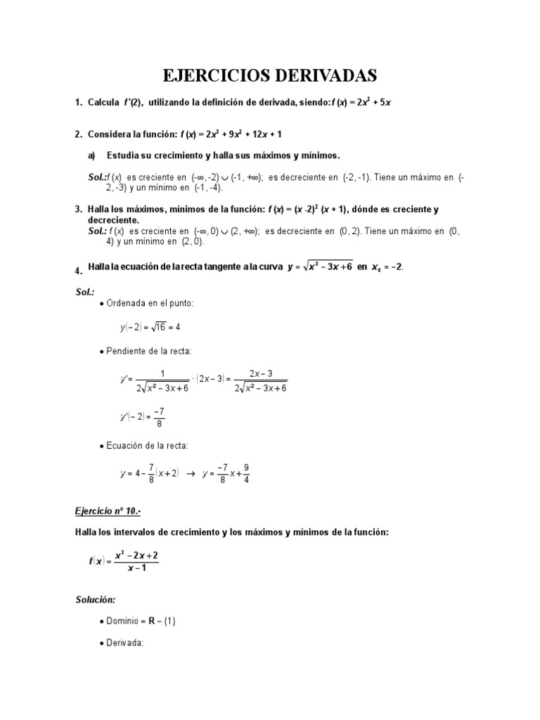 Ejercicios Propuestos de Derivadas | PDF | Línea (geometría) | Pendiente