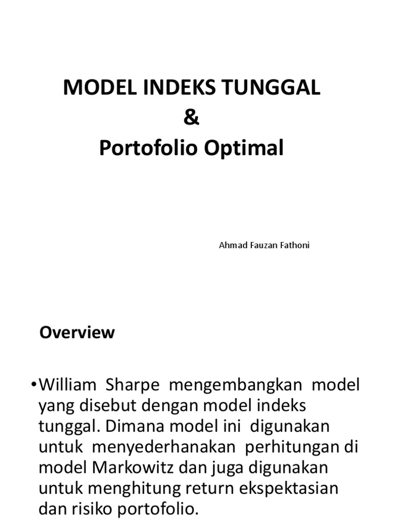 Model Indeks Tunggal Dan Pembentukan Portofolio Optimal | PDF