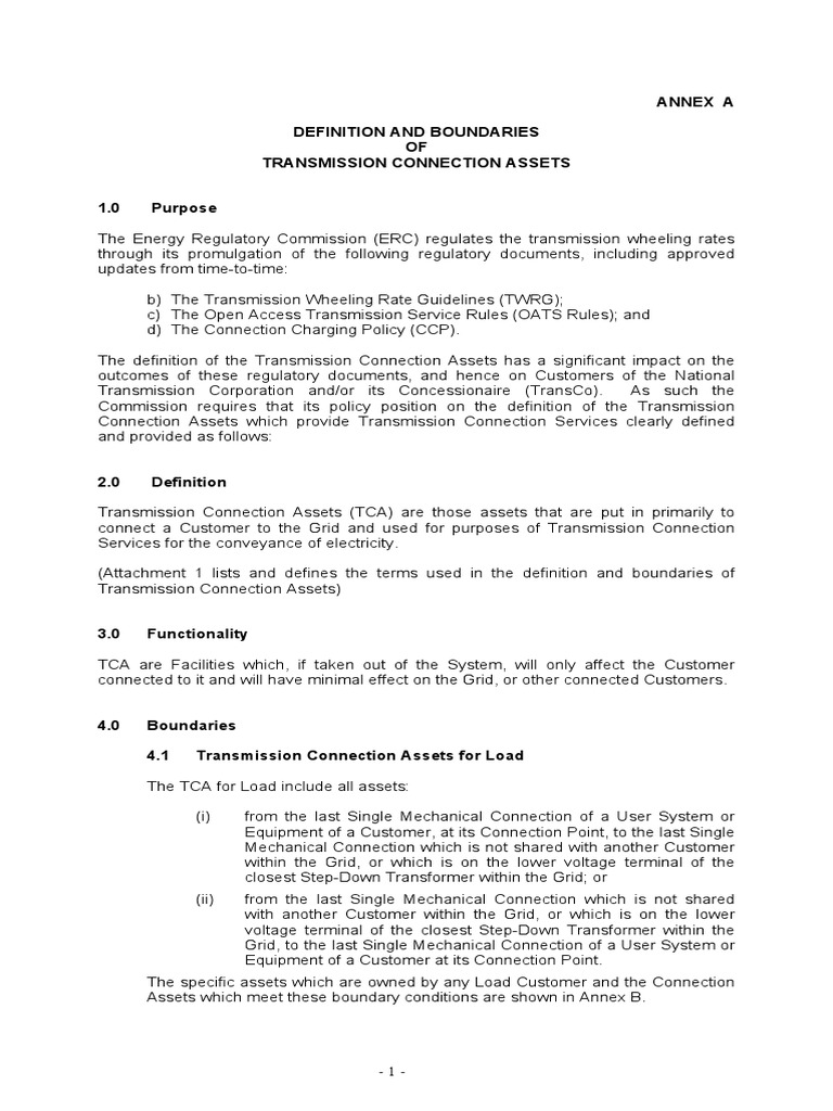 Annex A Definition and Boundaries OF Transmission Connection Assets ...