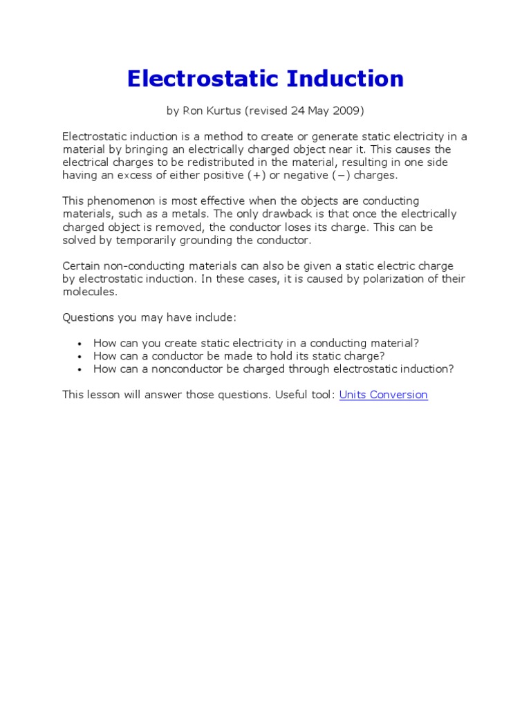 Electrostatic Induction: Units Conversion | PDF