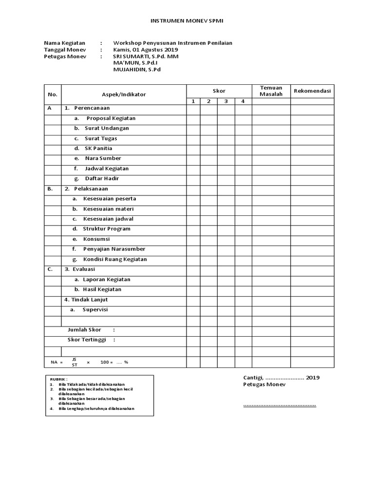 Instrumen Monev Spmi CTG | PDF