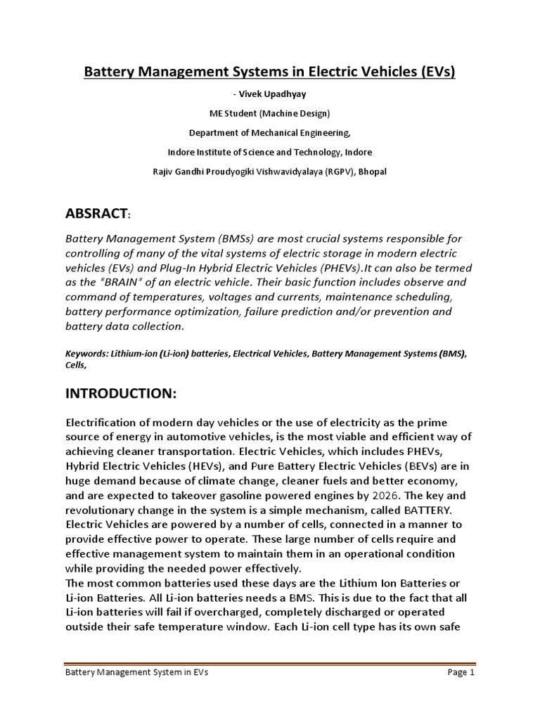 Research Paper (Battery Management Systems) | PDF | Rechargeable ...