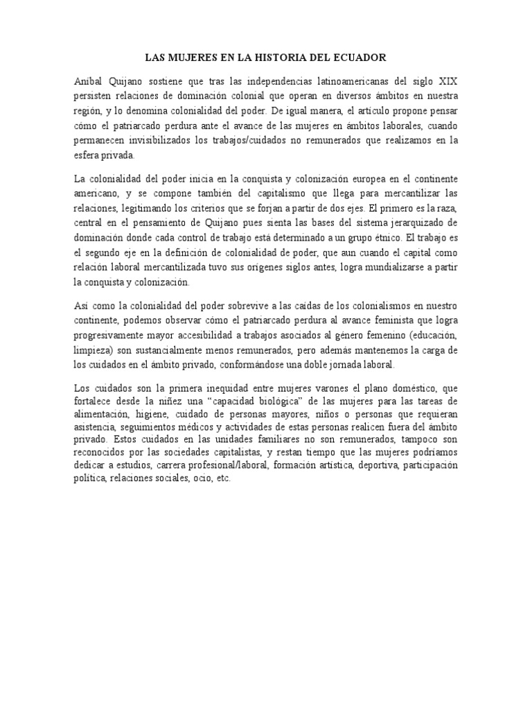 Las Mujeres En La Historia Del Ecuador Pdf