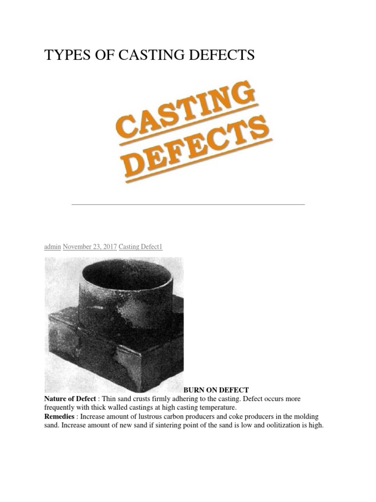 Types of Casting Defects: Admin November 23, 2017 Casting Defect1 | PDF ...
