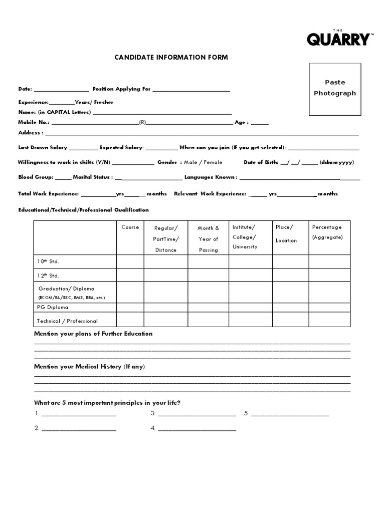 Candidate Information Form: (R) Age | PDF