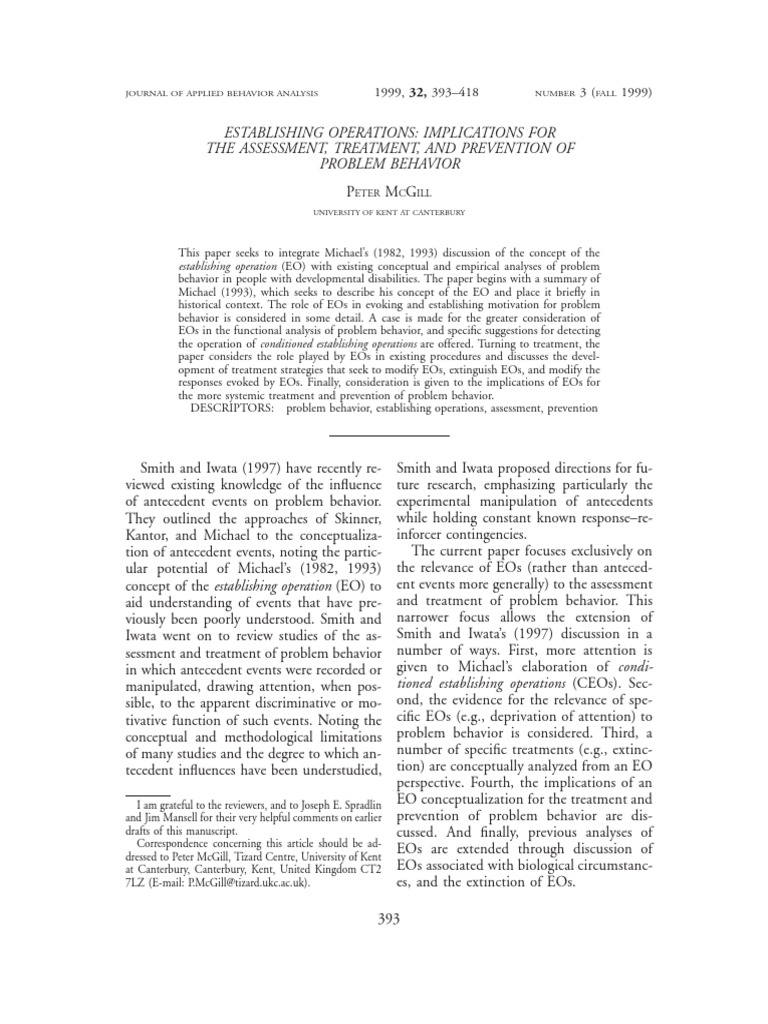 Establishing Operations: Implications For The Assessment, Treatment ...