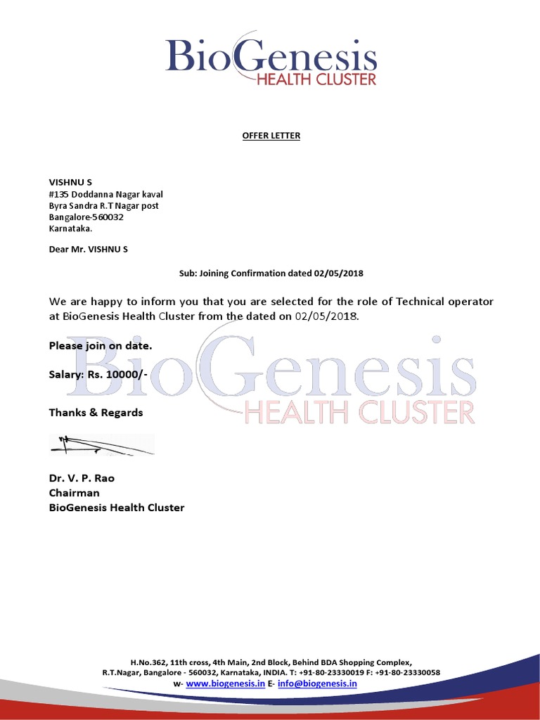 Offer Letter for Technical Operator | PDF