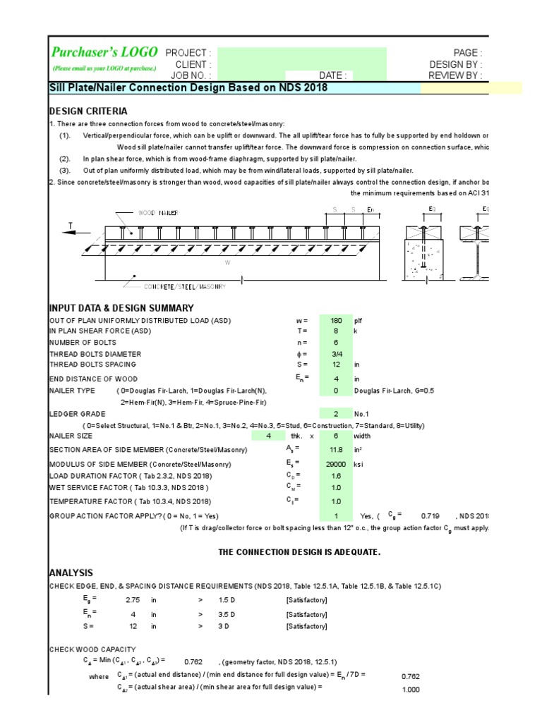 Sill Plate/Nailer Connection Design Based On NDS 2018 | PDF | Young's ...
