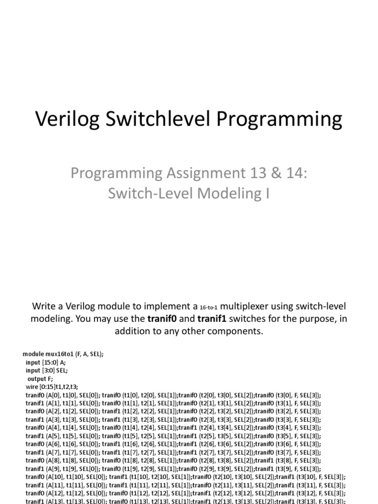Verilog Switchlevel Programming: Programming Assignment 13 & 14: Switch ...