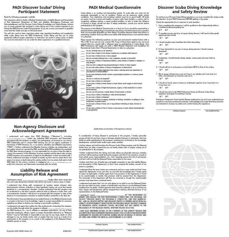 IntroToScubaStatement 2014 PDF | PDF | Scuba Diving | Underwater Diving