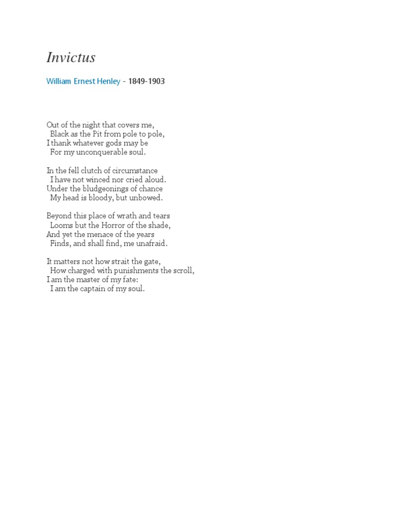 Invictus: William Ernest Henley | PDF