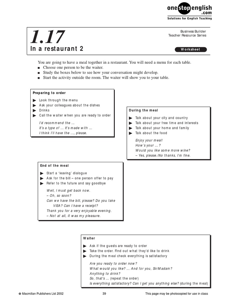 In A Restaurant 2: Preparing To Order | PDF | Waiting Staff | Restaurants