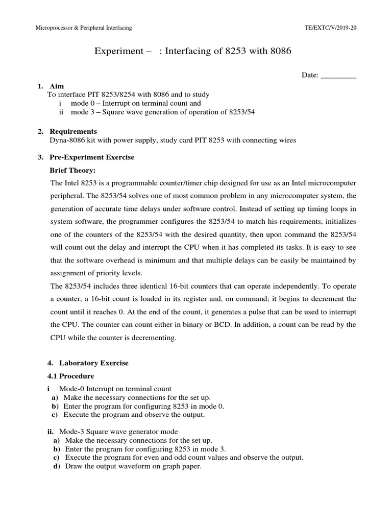 Expt-9 Interfacing of 8253 With 8086 | PDF | Digital Technology ...