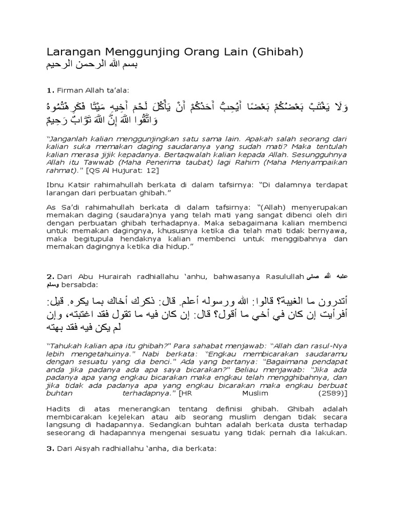 Larangan Menggunjing dan Membuka Aib Sesama Muslim | PDF Larangan Menggunjing dan Membuka Aib Sesama Muslim | PDF