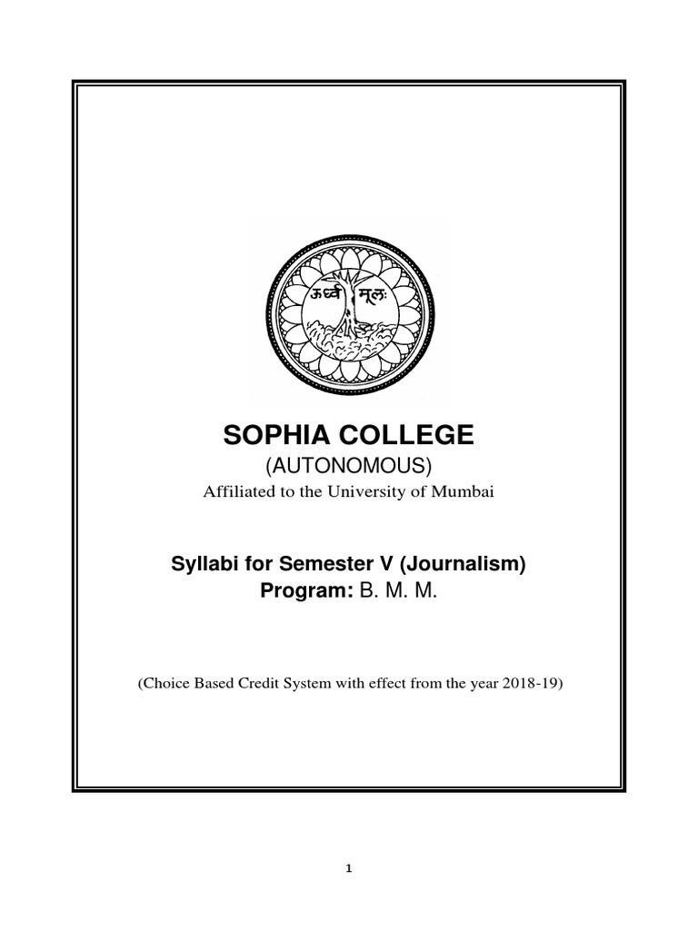 Sophia Bmm Tybmm Sem V Journalism Syllabus Pdf Graphic Design