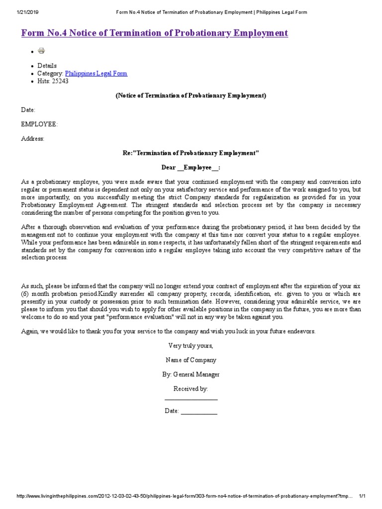Termination Notice for Probationary Employment | PDF | Employment ...