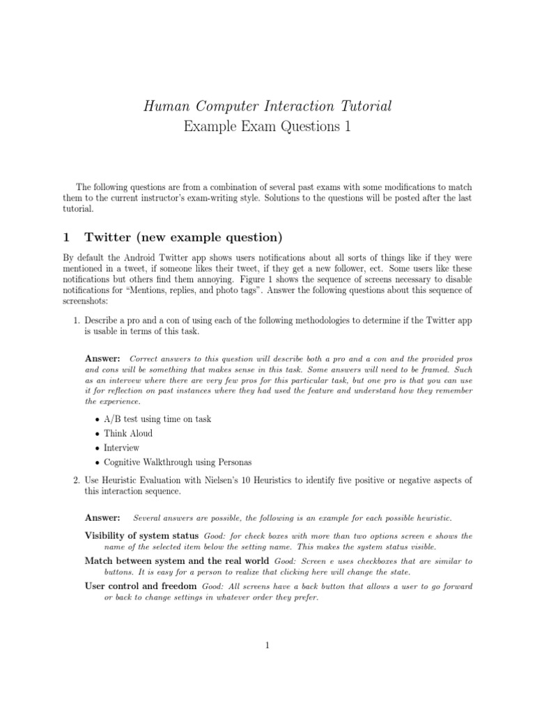 Human Computer Interaction Tutorial Example Exam Questions 1 | PDF | Usability | World Wide Web