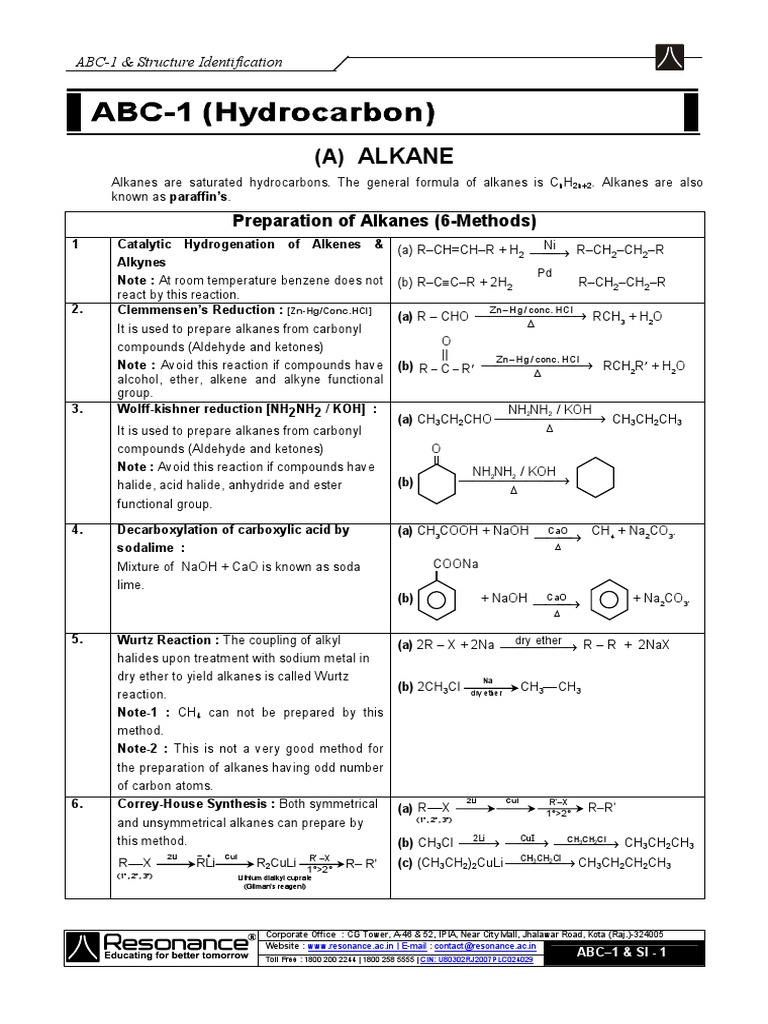 Alkane: Preparation of Alkanes (6-Methods) | PDF | Alkene | Alcohol