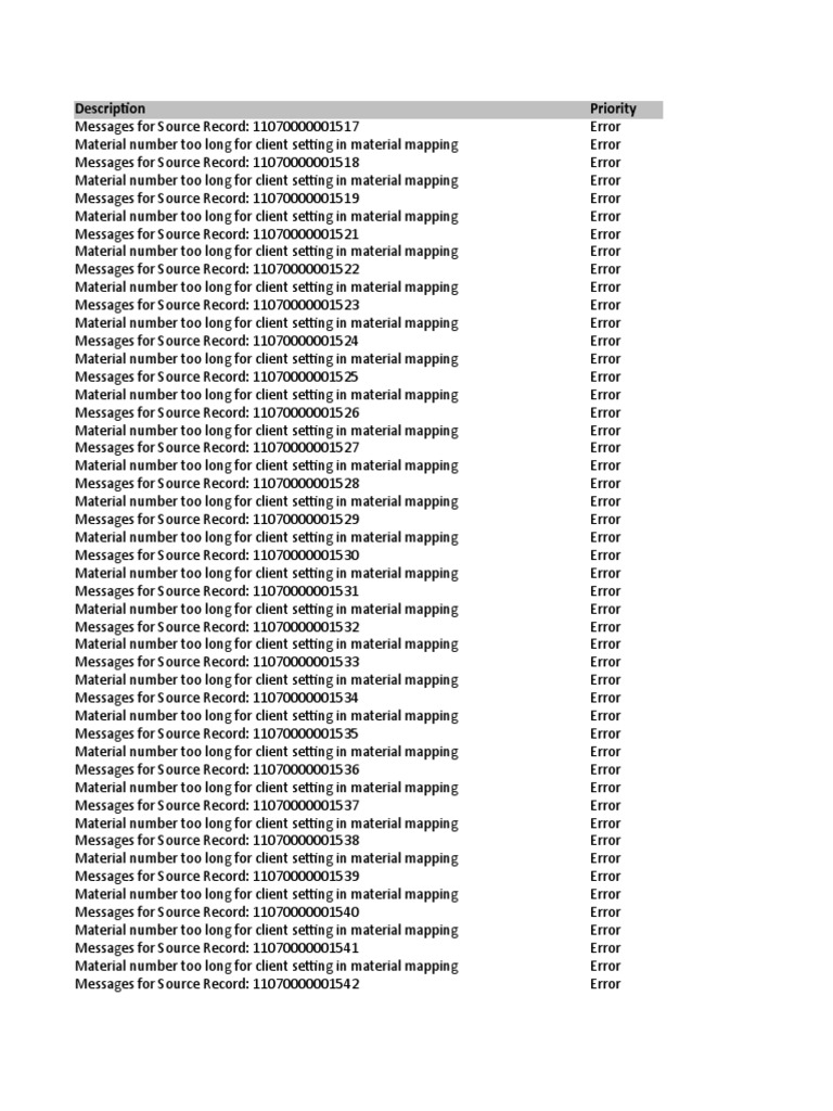 Material Number Mapping Errors Pdf Computer Networking Computing