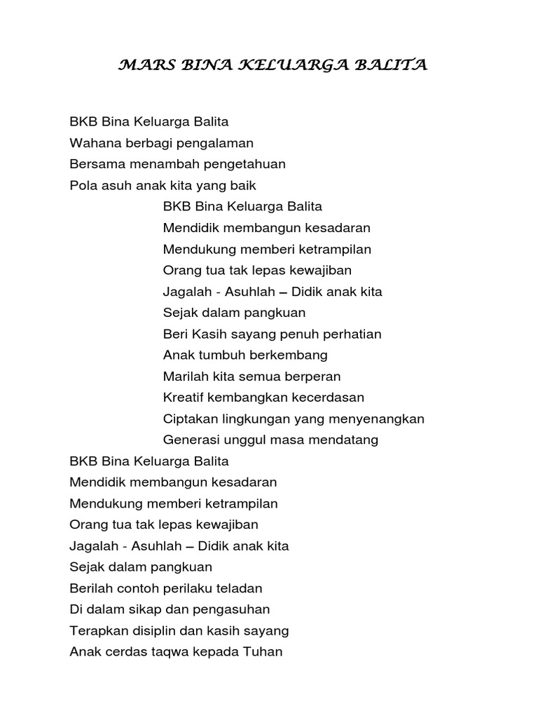 Mars Bina Keluarga Balita | PDF