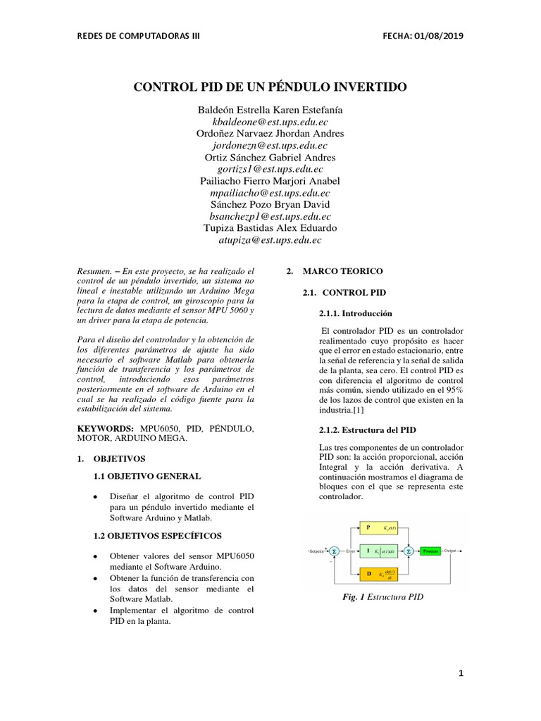Control PID en Péndulo Invertido con Arduino | PDF | Ingenieria ...